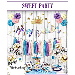 Monkey Home 39pcs Birthday Decorations Blue Purple Pink White Tissue Paper Tassel Star Garland Tissue Paper Pom Poms Confetti Balloon for Birthday,Wedding,Festival,Party Decoration