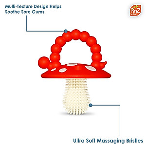 RaZbaby Chompy Teether for Infant & Baby 3M+ Teether Toy with Massaging Bristles for Teething Relief Pacifier - Soothes Sore Gums - Hands-Free & Easy-to-Hold Teether, BPA Free - RED/Pink