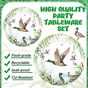 Sunnyray 96 Pcs Mallard Duck Party Decorations Supplies Duck Hunting Birthday Party Tableware Set Mallard Duck Baby Shower Plates Napkins Forks for 24 Guests