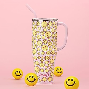 Swig Life 40oz Mega Mug | 40 oz Tumbler with Handle and Straw, Cup Holder Friendly, Dishwasher Safe, Extra Large Insulated Tumbler, Stainless Steel Travel Mugs for Hot and Cold Drinks (Oh Happy Day)