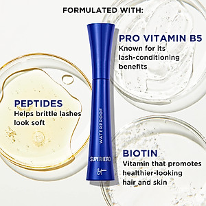 IT Cosmetics Superhero Volumizing Waterproof Mascara – 24HR Wear – Resists Sweat & Humidity – Lash-loving Biotin, Peptides & Pro-Vitamin B5 – Super Black, 0.3 fl oz