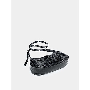 SweatyRocks Women's Buckle Leather Crocodile Embossed Zipper Handbag Shoulder Bag with Adjustable Strap Black one-size