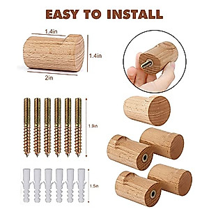 DIGHEIGG Wood Coat Rack Wall Mount, Wall Hooks Boho Wall Decor Aesthetic, Heavy Duty Coat Hooks Wall Mounted for Hat Towel Purse Robes Mudroom Entryway (Beech Wood, 5 Pack)