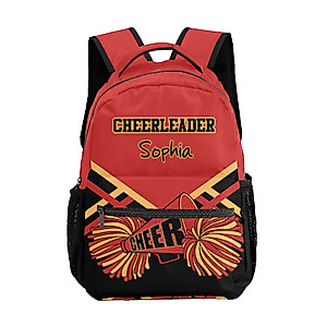 BigBigift Personalized Cheerleader Red Waterproof Backpack with Name Text for Women Men Gift 12.2(L)x5.9(W)x16.5(H)inch