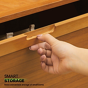 Magshion Bamboo Entryway Shoe Storage Cabinet with Pull-Down Door, 7-Tier Freestanding Shoe Cabinet Organizer for Hallway Entryway, for Convenient Shoe Organization (Brown)