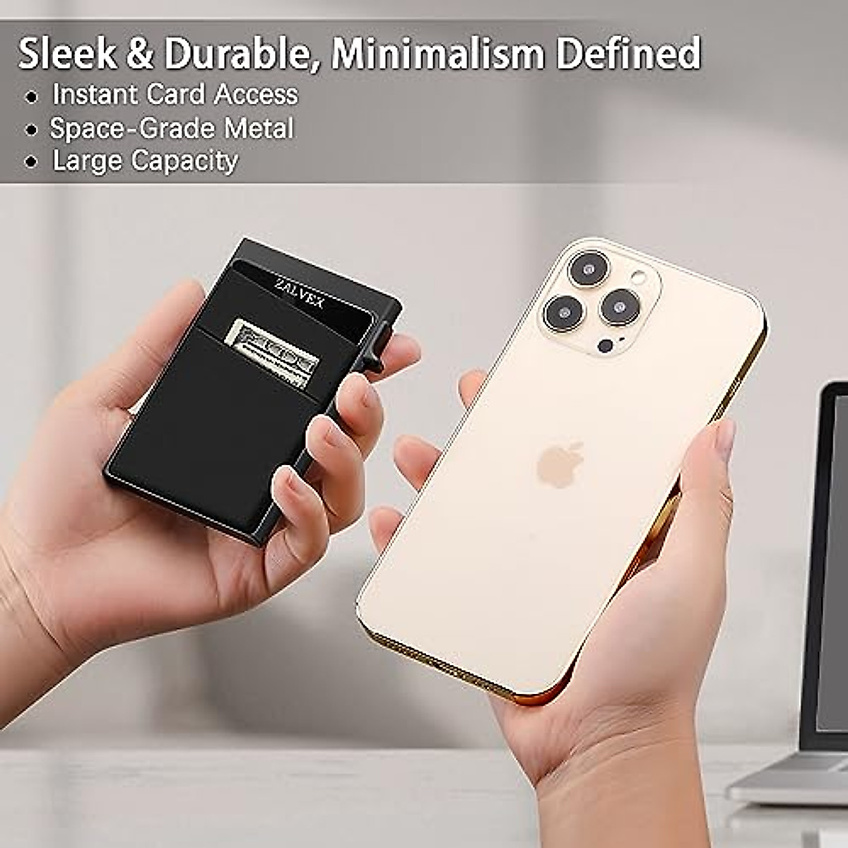 ZALVEX Pop Up Wallet, Slim Card Holder Wallet for Men, Minimalist RFID Blocking Mondern Credit Card Wallet with Money Pocket Mini Metal Case (Classic Black)