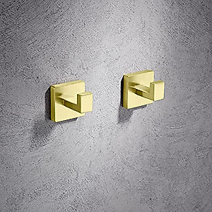 Miyili Bath Towel Hook Brushed Gold Stainless Steel Coat/Robe Clothes Hook for Kitchen Garage Wall Mounted (2 Pack), B06C2
