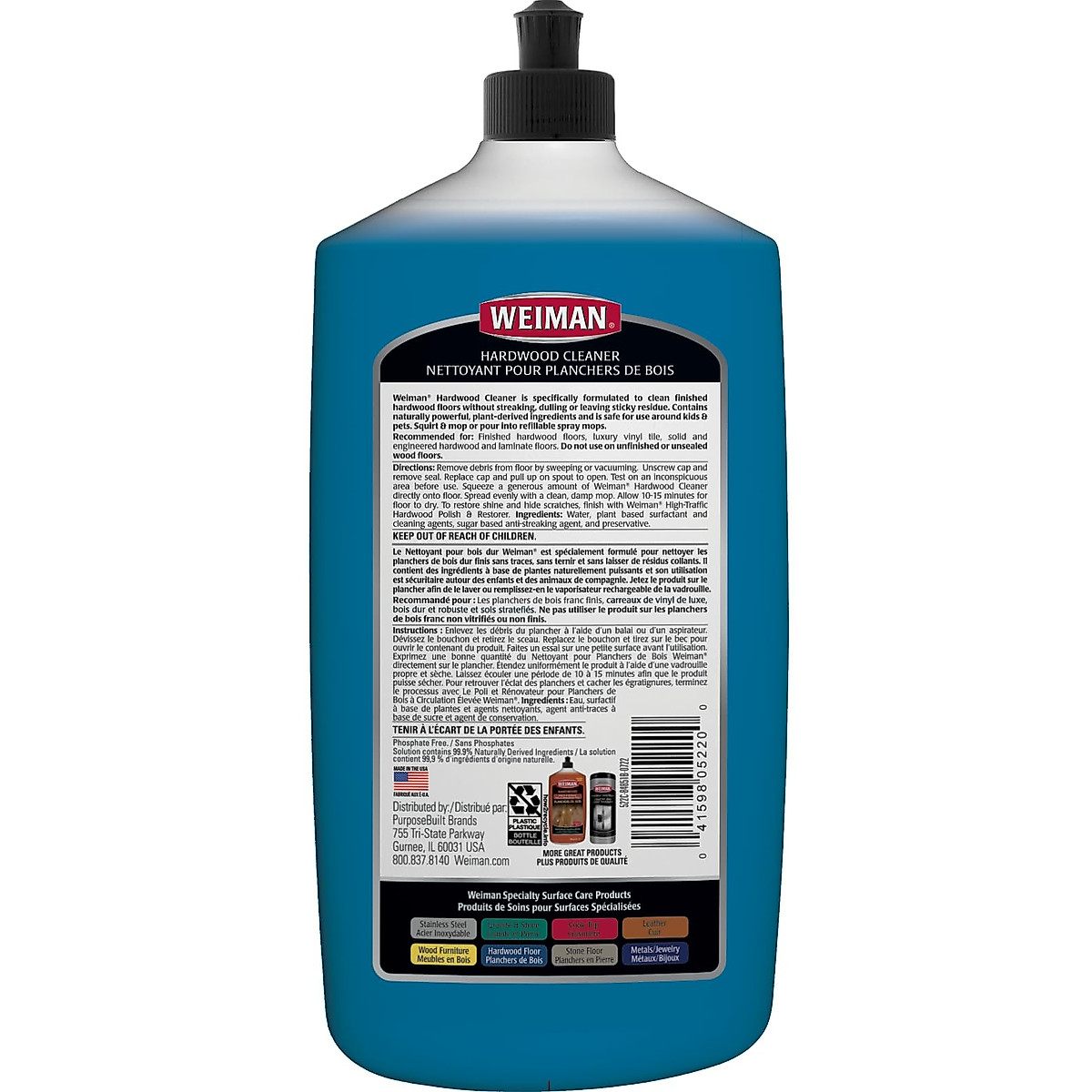 Weiman Hardwood Cleaner for Finished Hardwood Floors, Engineered Floors, Laminate - Streak-Free Results, EPA Safer Choice Certified, 32 oz