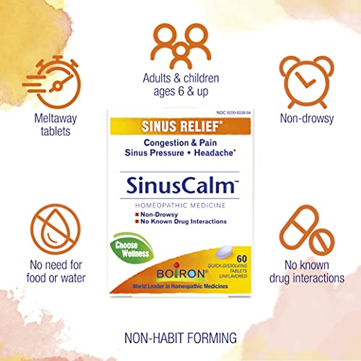 Boiron SinusCalm Tablets for Sinus Pain Relief, Runny Nose, Congestion, Sinus Pressure, Headache - 60 Count