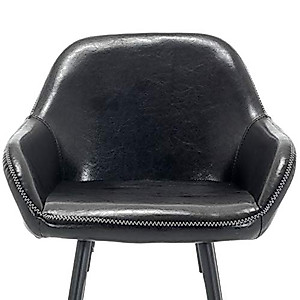 BTEXPERT 25 inch Bucket Black Faux Leather Accent Dining Bar Chair Set of 2