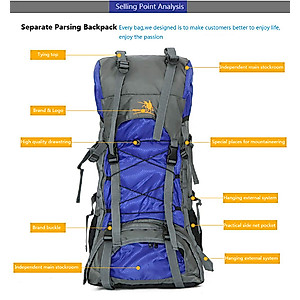 Bseash 60L Internal Frame Waterproof Hiking Camping Backpack with Rain Cover, Large Outdoor Sport Travel Daypack Rucksack
