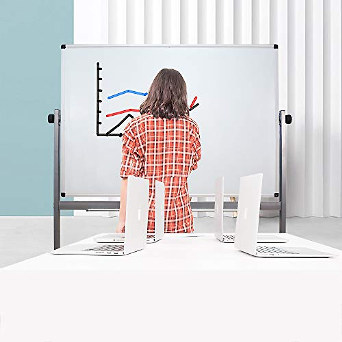 Large Double-Sided Magnetic Dry Erase Board， Mobile Whiteboard on Wheels with Rolling Stand, 40 X 28 Inch, Silver Gray Aluminium Frame