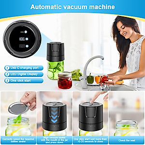 Bunyta Electric Mason Jar Vacuum Sealer Kit - 2000mAh Battery, Enhanced Motor, Compatible with Wide & Regular Mouth Lids, Ideal for Canning & Sealing, Black