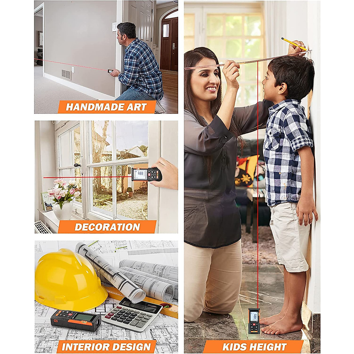 Classic Laser Measure，Digital Laser Measure w/2 Bubble Levels, M/in/Ft/Ft+in Unit Change, Large Backlit LCD, IP54 Shockproof & Waterproof, Live Measuring, Area, Volume, Pythagoras