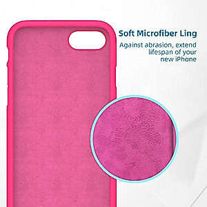 K TOMOTO Compatible with iPhone SE(3rd and 2nd gen)/8/7 Case (4.7"), [Drop Protection] [Anti-Scratch] Shockproof Liquid Silicone Anti-Fingerprint Cover with Microfiber Lining Phone Case, Hot Pink