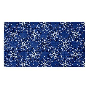 Bath Tub Shower Mat - Anti-Slip PVC Material 15.1x26.8 in, Gentle Cushioning Quick Drying Suction Cups Reliable Solution - Lovely Daisies on a Blue Background Non-Slip Floor Mat