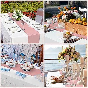 24 Pack Rose Gold Tablecloth and Table Runner Set Party Decorations, White and Rose Gold Plastic Disposable Tablecloth and Satin Table Runner for Wedding Birthday Bridal Graduation Anniversary Party