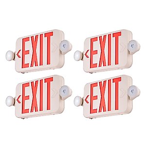 VEVOR LED Exit Sign with Emergency Lights, Two LED Adjustable Heads Emergency Exit Light with Battery Backup, Combo Red Letter Fire Exit Lighting, Commercial Exit Signs, 4 Pack