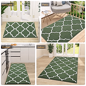 OLANLY Indoor Door Mat, 32x20, Non-Slip Absorbent Resist Dirt Entrance Mat, Washable Low-Profile Inside Floor Mat Doormats for Entryway, Green