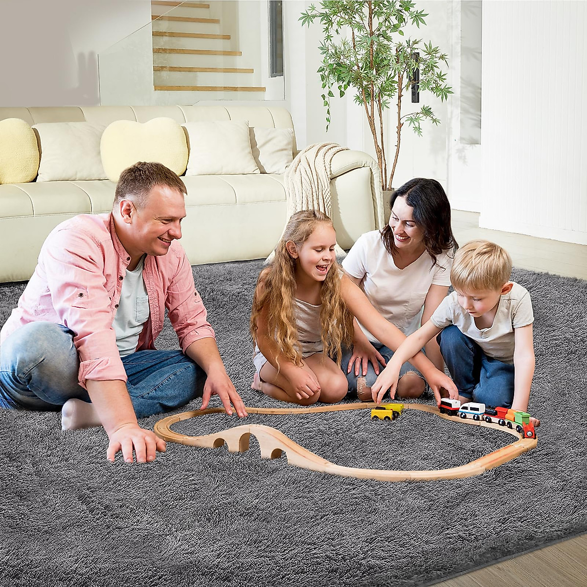 Ultra Soft Rug for Living Room, 5X8 Ft Grey Fluffy Shag Area Rug for Bedroom, Modern Shaggy Carpets Fuzzy Rug for Teens Dorm Nursery Home Decor Aesthetic, Upgrade Anti-Skid Durable