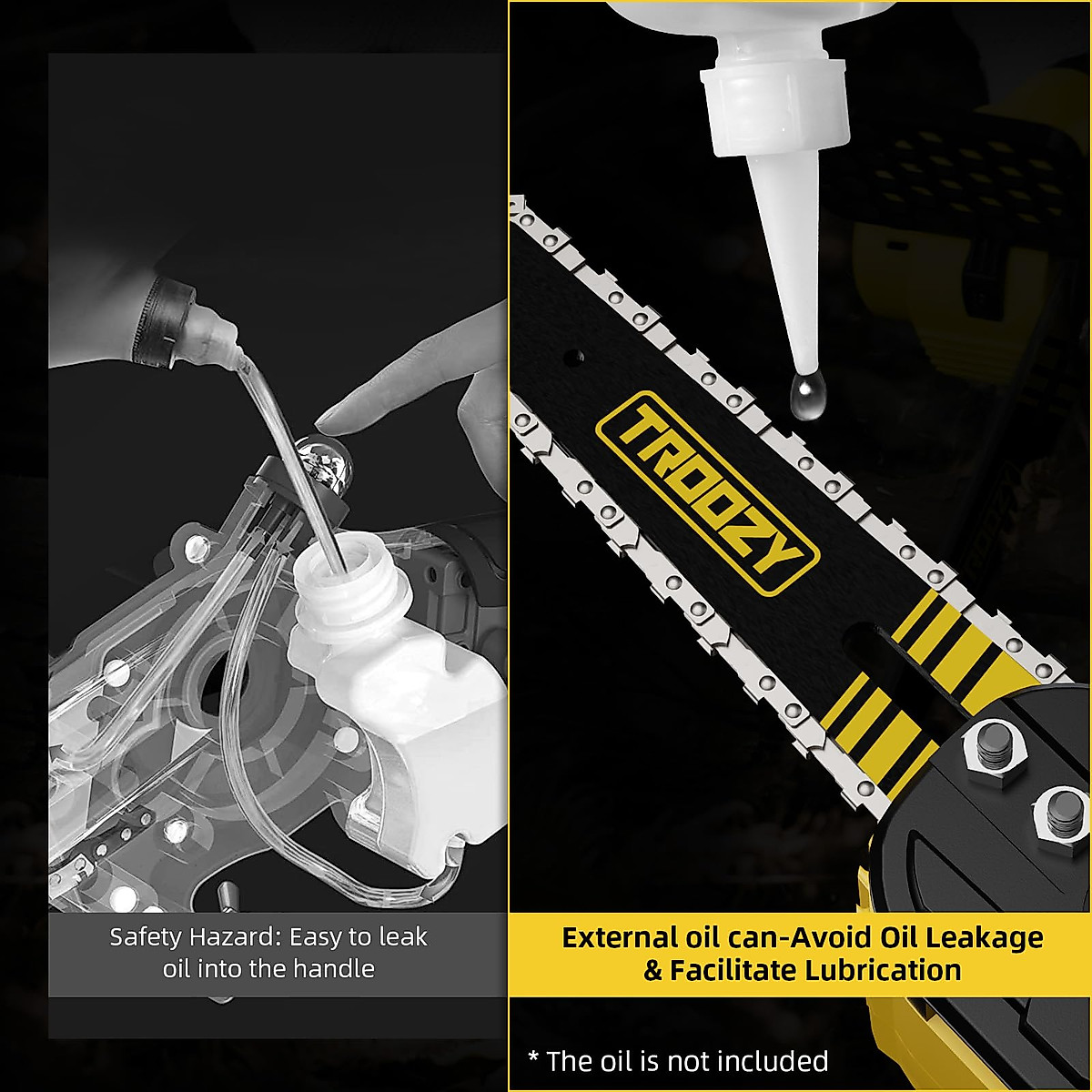 TROOZY Mini Chainsaw Cordless 6 Inch 3000mAh Battery Powered Electric Brushless Handheld Chain Saws, Up To 100minX2 21V, Saw Pruning Shears Chainsaw for Tree Branches,Courtyard,Household and Garden