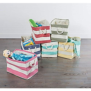 DII Durable Woven Striped Storage Bin Collapsible with Soft Rope Handles Reinforced with Metal Grommets, Large, 17x12x12", Olive Green