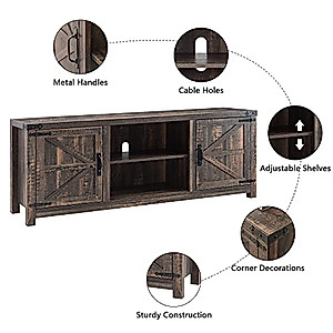 T4TREAM Farmhouse TV Stand for TVs Up to 75 inches, Wood Barn Door Media Television Console Table with Storage Cabinets, Easy Assembly Modern Entertainment Center for Living Room, Dark Rustic Oak
