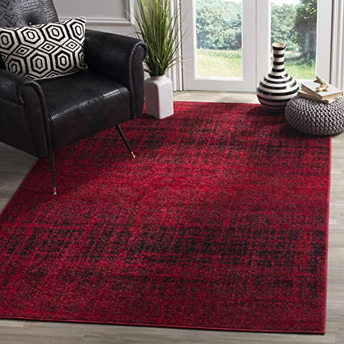 SAFAVIEH Adirondack Collection Area Rug - 5'1" x 7'6", Red & Black, Modern Abstract Design, Non-Shedding & Easy Care, Ideal for High Traffic Areas in Living Room, Bedroom (ADR116F)