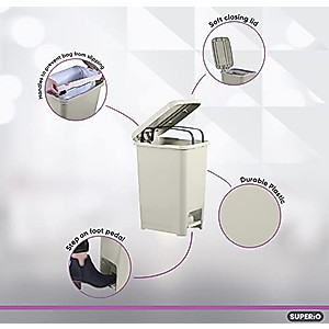 Superio Slim Trash Cans with Pedal Lid 4 Gallon Beige (2 Pack) Plastic Waste Bin 16 Qt. for Under Desk, Office, Bedroom, Bathroom