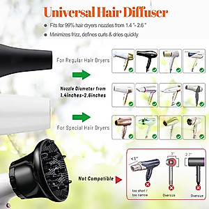 Universal Hair Diffuser, Hair Dryer Diffuser Attachment for Curly and Natural Wavy Hair, Professional Blow Dryer Diffuser, Adjustable from 1.4 Inch to 2.6 Inch