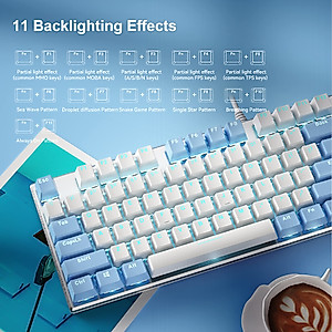 Superbcco Mechanical Gaming Keyboard, LED Backlit Wired Computer Keyboard with Clicky Blue Switches for Windows Gaming PC, 108 Anti-Ghosting Keys, QWERTY, Compact, Aluminum Base for Gamer (Blue)
