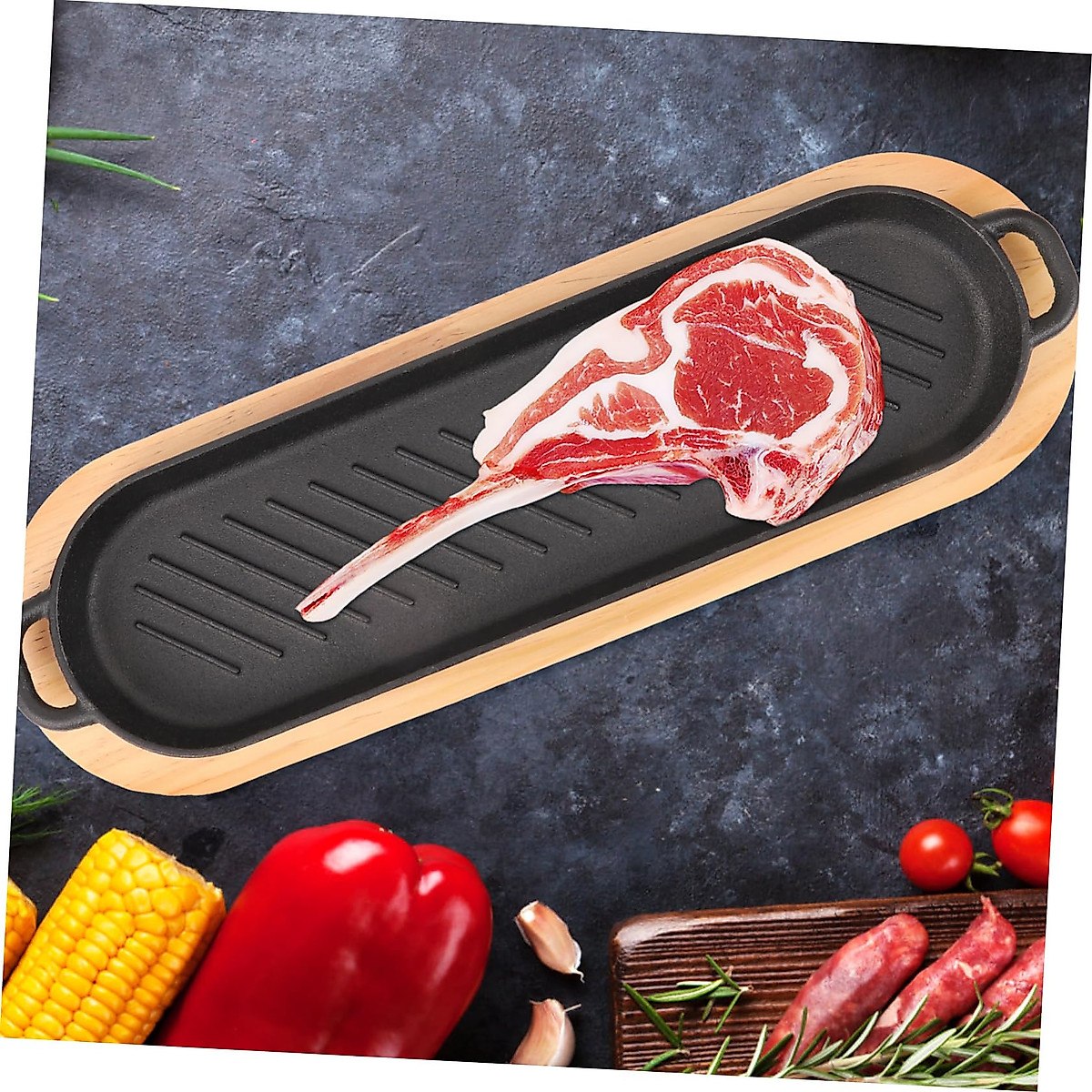 OKUMEYR Grill Plate Creative Baking Pan Steak Pan Cast Iron Serving Plate Frying Plate Steak Grill Pan Household Steak Pan Non-stick Steak Pan Cast Iron Steak Plate Grilling Food Pan
