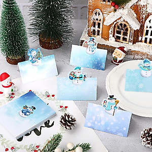 Whaline 90Pcs Christmas Place Cards 2 x 3.5 Inch Blue Purple Snowman Snowflake Tent Name Cards Blank Seat Assignment Labels for Winter Xmas Party Table Setting Supplies