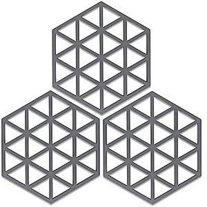 Silicone Trivets Mats for Dishes and Pots, Trivets Hot Pads for Table Countertops, Heat Resistant Trivets, Kitchen Pot Mat Table Decor trivets Pads for Bowl Dish Cooking Dining Set, (3 PCS, Grey)