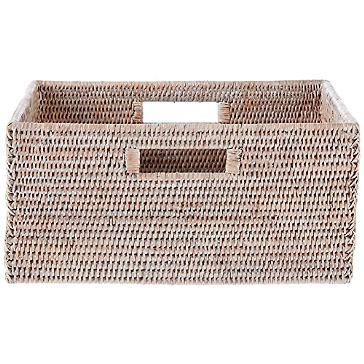 KOUBOO La Jolla Rattan Shelf Handles, Medium, White-Wash Storage Basket