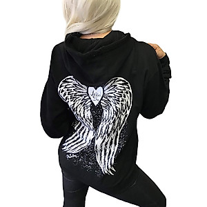 Demi Loon Sexy Angel Wings Tattoo Roses Hoodie Graphic Sexy Women's Pullover Motorcycle hooded Sweatshirt