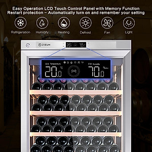 ZIEUN 357L Wine Cooler Refrigerator W/Lock- Stainless Steel, Upgraded Compressor Intelligent Digital Freestanding Wine cellar For Red, White Champagne or Sparkling Wine-Silver