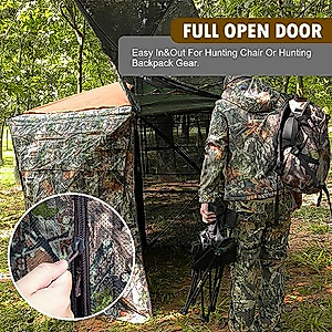 Hunthor Hunting Blind, 270° See Through Hunting Ground Blinds with Silent Zipper and Orange Blind Cap, Portable 2-3 Person Pop Up Hunting Tent for Deer and Turkey Hunting with Carry Bag