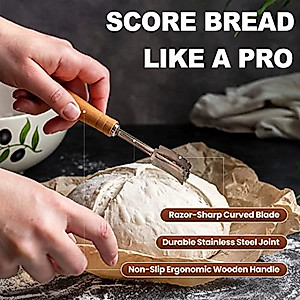 CUNSENR Premium Bread Lame Tool - Hand Crafted Bread Lame Dough Scoring Tool - Easy to Lame Bread & Clean - Stainless Steel Sourdough Scoring Tool - Bread Scoring Tool with Leather Cover(5 Blades)