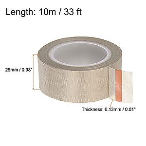 HARFINGTON Fabric PTFE Tape Roll, 1" x 33 ft High Temperature PTFE Adhesive Tape 0.13mm Thickness for Vacuum Sealer Machine Hand Impulse Sealers, Light Brown