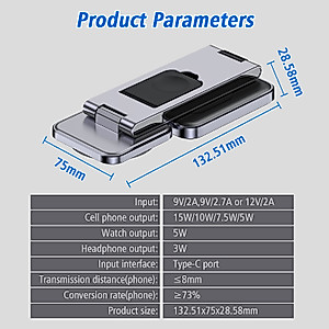 3 in 1 Magnetic Wireless Charger,Foldable Mag-Safe Wireless Charging Station for Apple Watch Series 9/Ultra 2/8/7/SE/SE2,Apple 15 Pro Max/15/14/13,Air-Pods 3/Pro/2 Mag Safe Charger Stand Dock(Black)