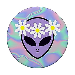 Cute Alien Face Head Hippie Flower Crown Pastel Cyber Y2K PopSockets Swappable PopGrip