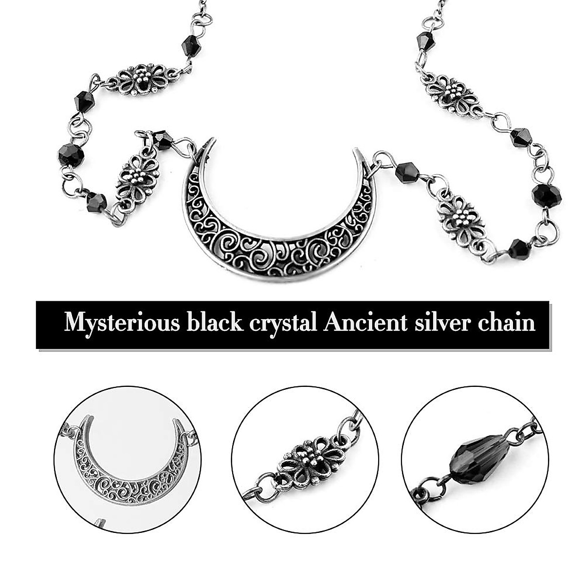 MJartoria Moon Pentagram Necklace with Headwear Pentacle Crystal Chakra Pendant Layered Necklaces for Women Choker Necklace Gothic Jewelry Goth Accessories (Dark Blue, Moon Pentagram)