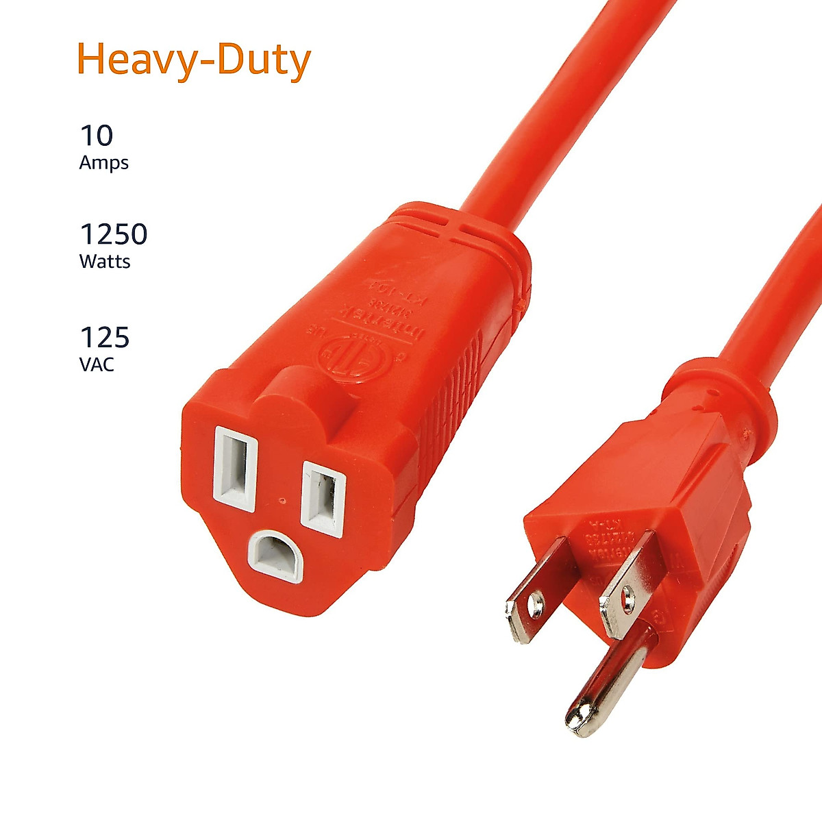 Amazon Basics 100-Foot 3-Prong Vinyl Indoor/Outdoor Extension Cord - 10 Amps, 1250 Watts, 125 VAC - Orange