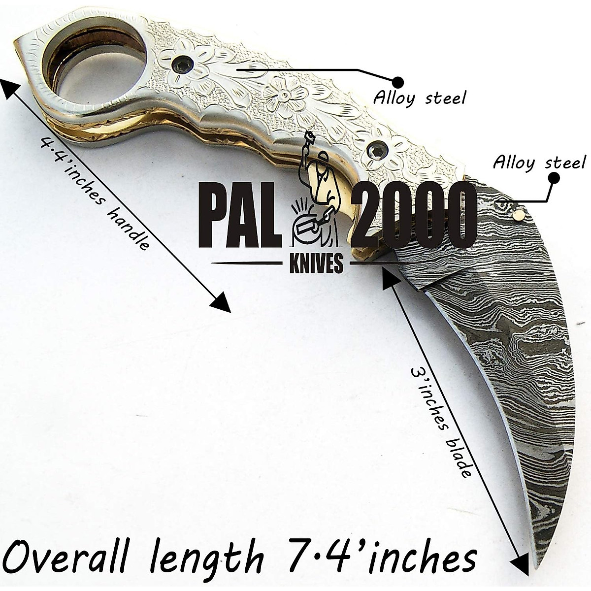 PAL 2000 KNIVES POC-9517 Handmade Damascus Steel Folding Pocket Knife Engraved Steel Handle with Sheath