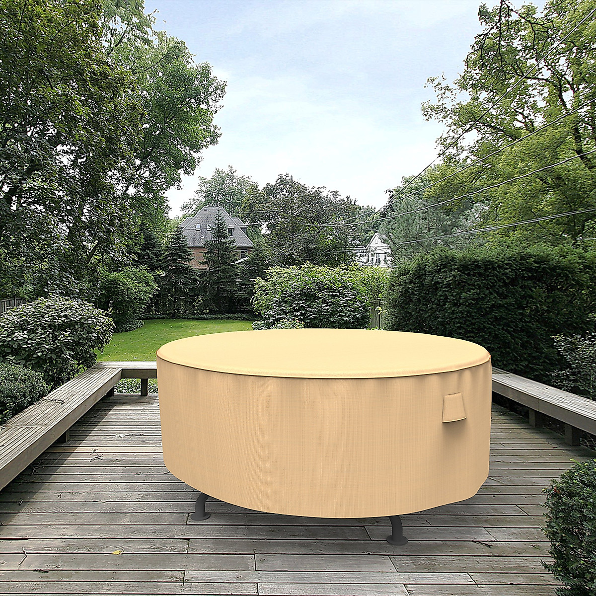 Budge Sedona Round Patio Table Cover, Tan, Large