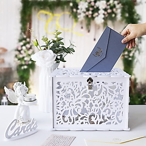 CYAOOI White Wedding Card Box with Lock, PVC Gift Card Box for Wedding Reception, DIY Wedding Money Envelope Card Box for Graduation Party Birthday Baby Shower Decorations