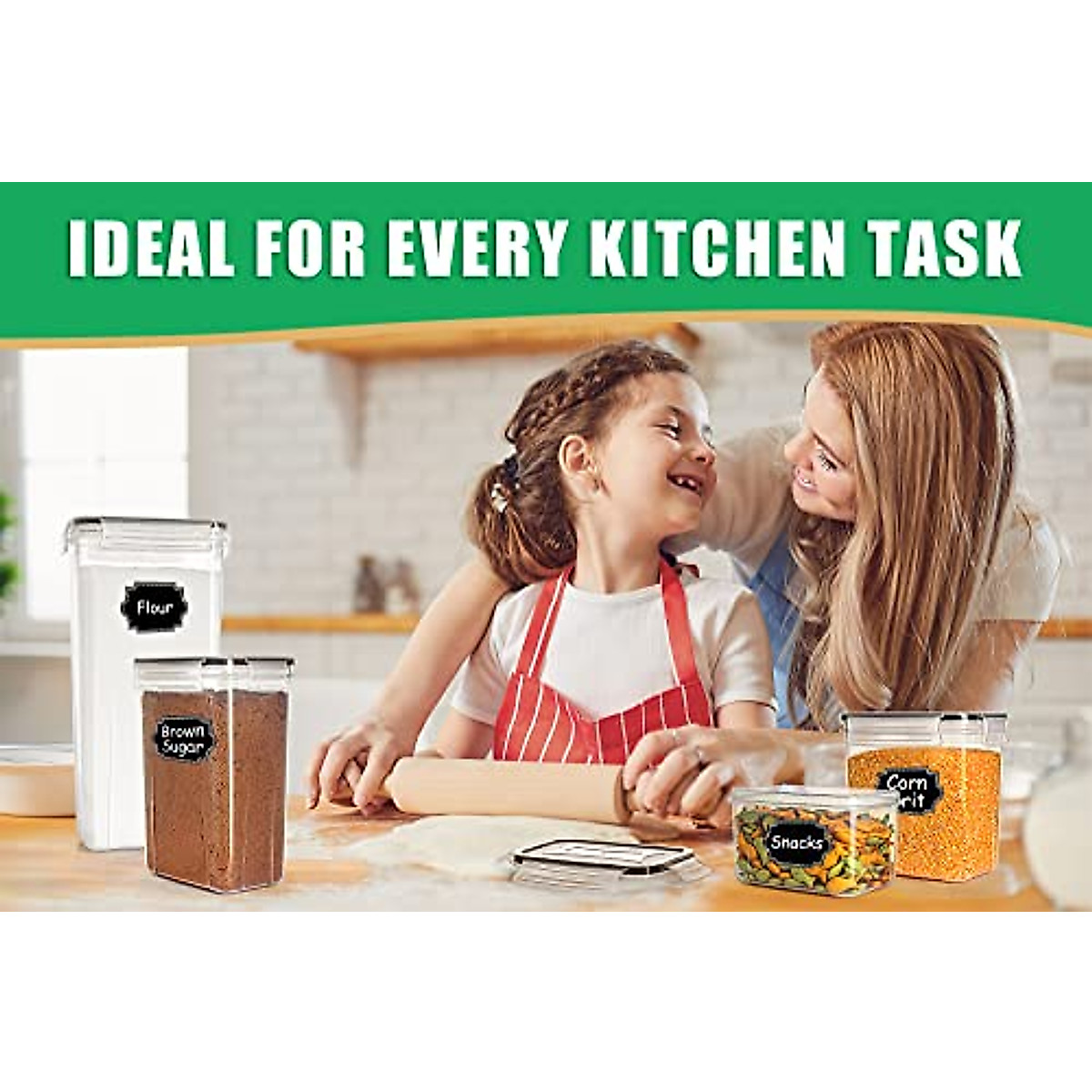 Wildone Airtight Food Storage Containers with Lids, 14PC Plastic Kitchen Storage Containers for Pantry Organization and Storage, Cereal, Flour and Sugar Containers, Include 20 Labels & Pen