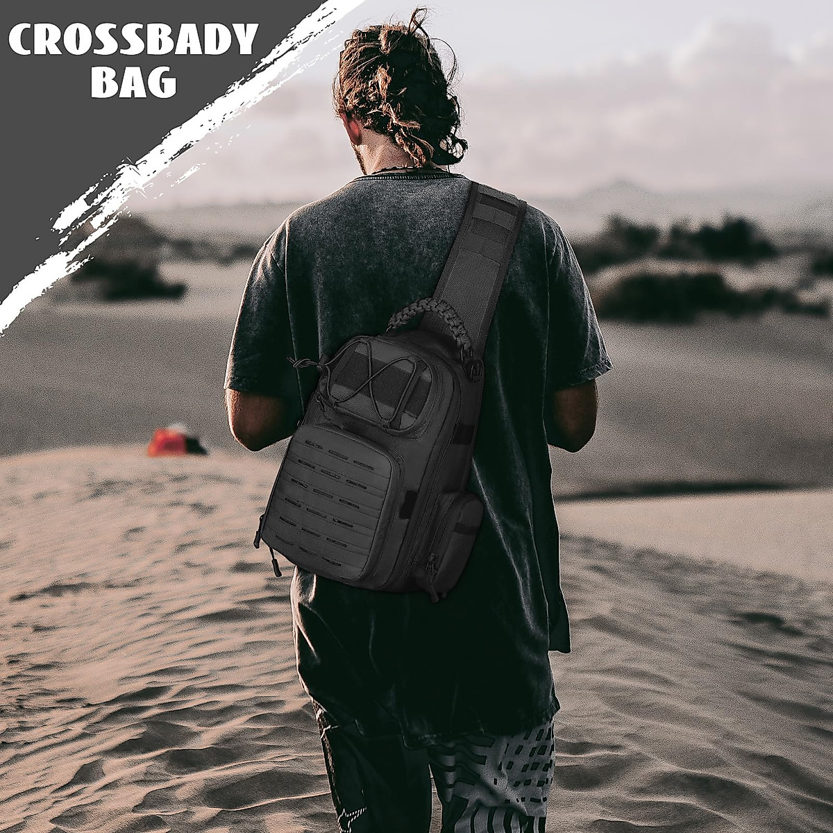 CamGo Tactical Sling Backpack Fly Fishing Tackle Bag Unisex MOLLE Casual Daypack for Fishing Hunting Hiking Travel