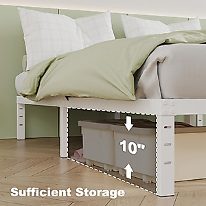 Cieemine 12 Inch White King Size Bed Frame, Heavy Duty King Size Platform Bed Frame, Mattress Foundation, No Box Spring Needed, Easy Assembly, Noise-Free